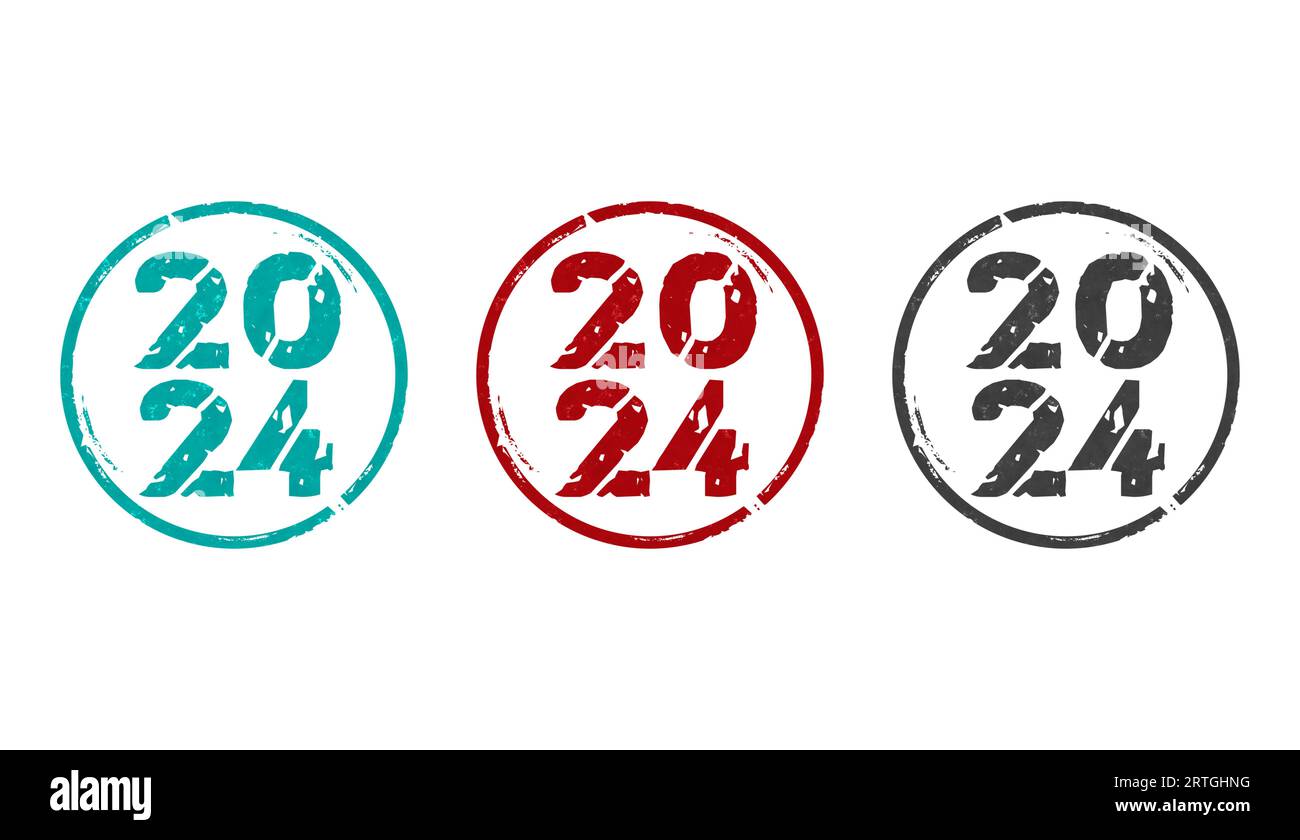 2024 year stamp icons in few color versions. Concept 3D rendering ...