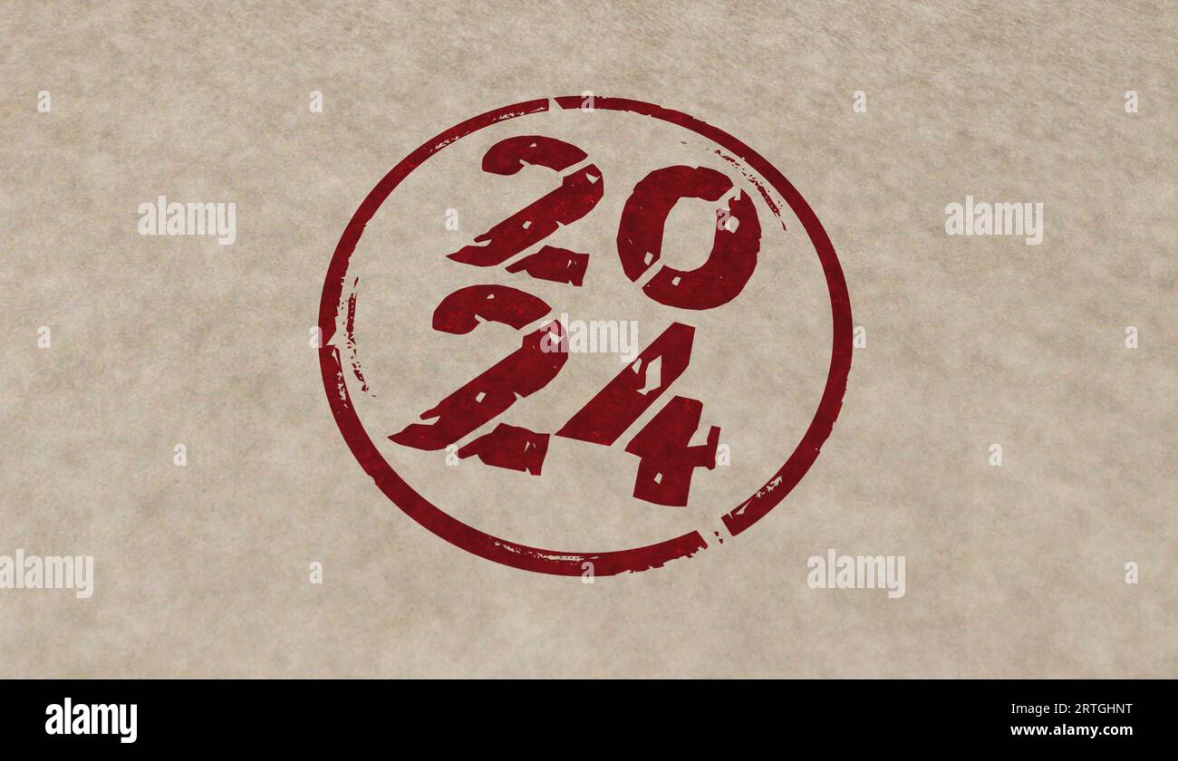 2024 year stamp icons in few color versions. Concept 3D rendering ...