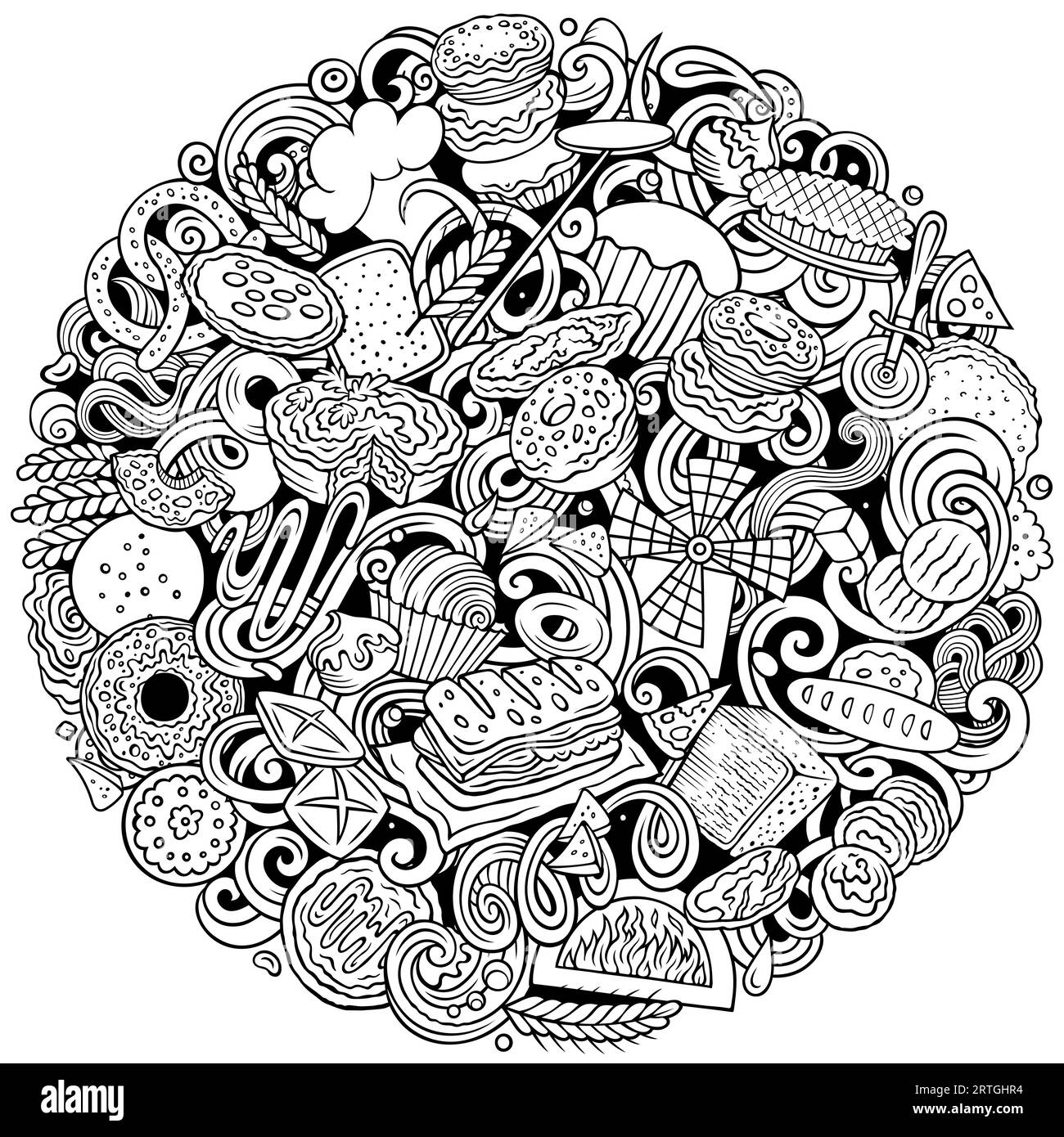 Cartoon vector Bakery doodle illustration features a variety of ...