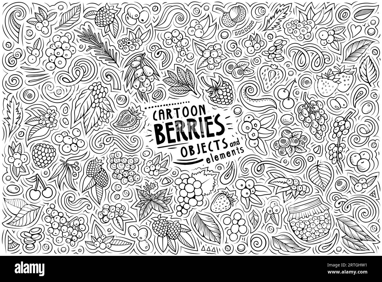 Cartoon sketchy vector doodle set features a variety of Berry fruits ...