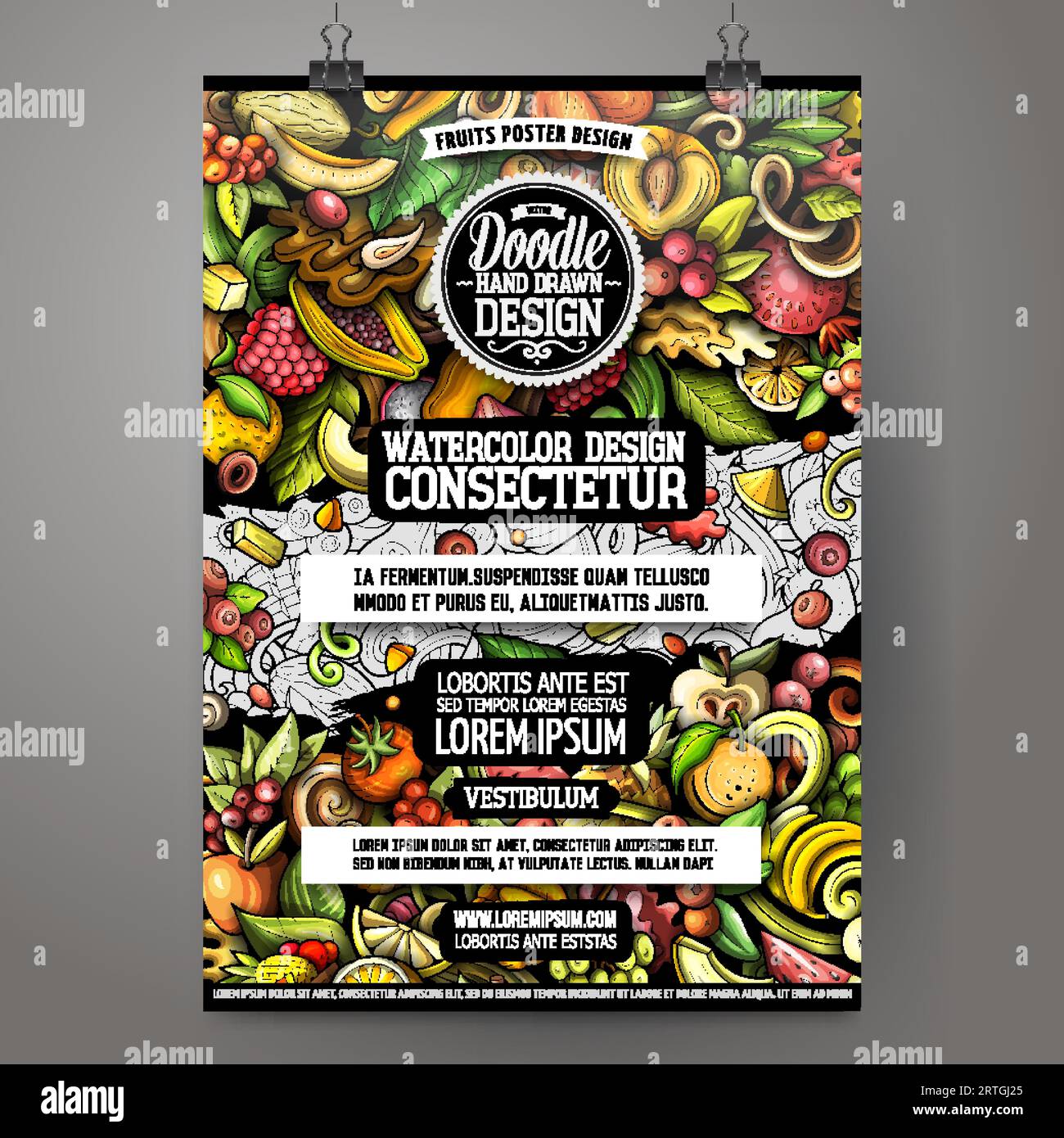 Cartoon vector doodle Fruits poster template. Corporate identity for ...