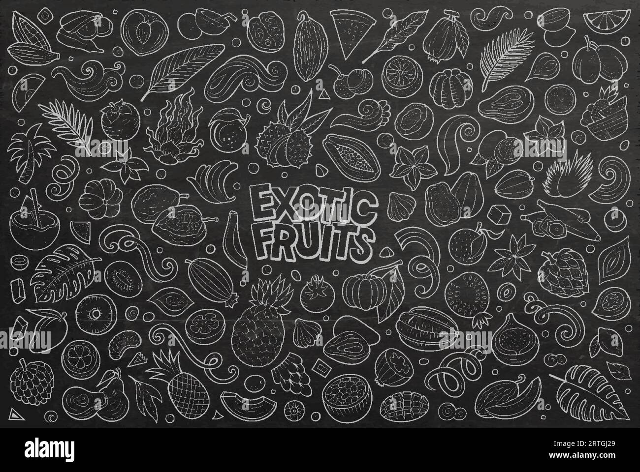 Cartoon vector chalk board doodle set features a variety of Exotic ...