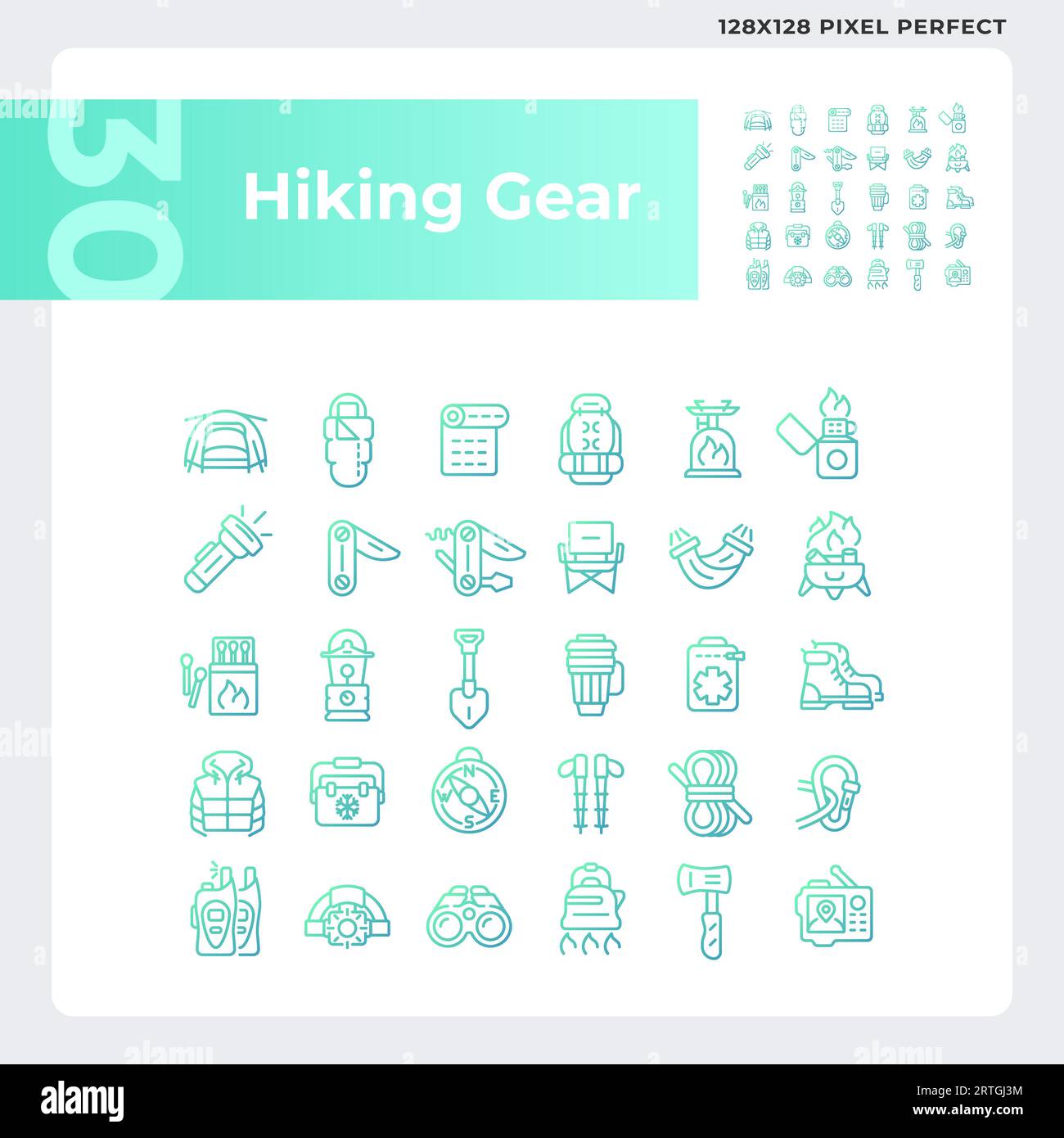 Gradient pixel perfect hiking gear icons collection Stock Vector Image & Art - Alamy