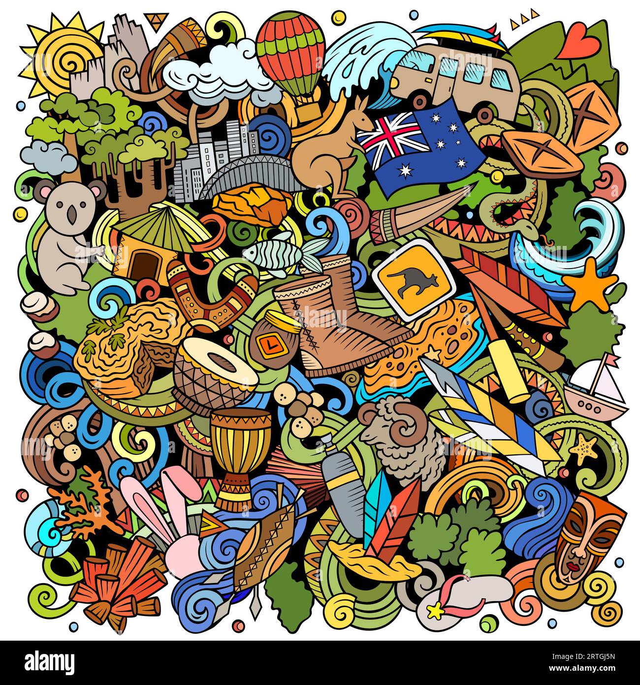 Australia cartoon doodle illustration. Funny Australian design ...