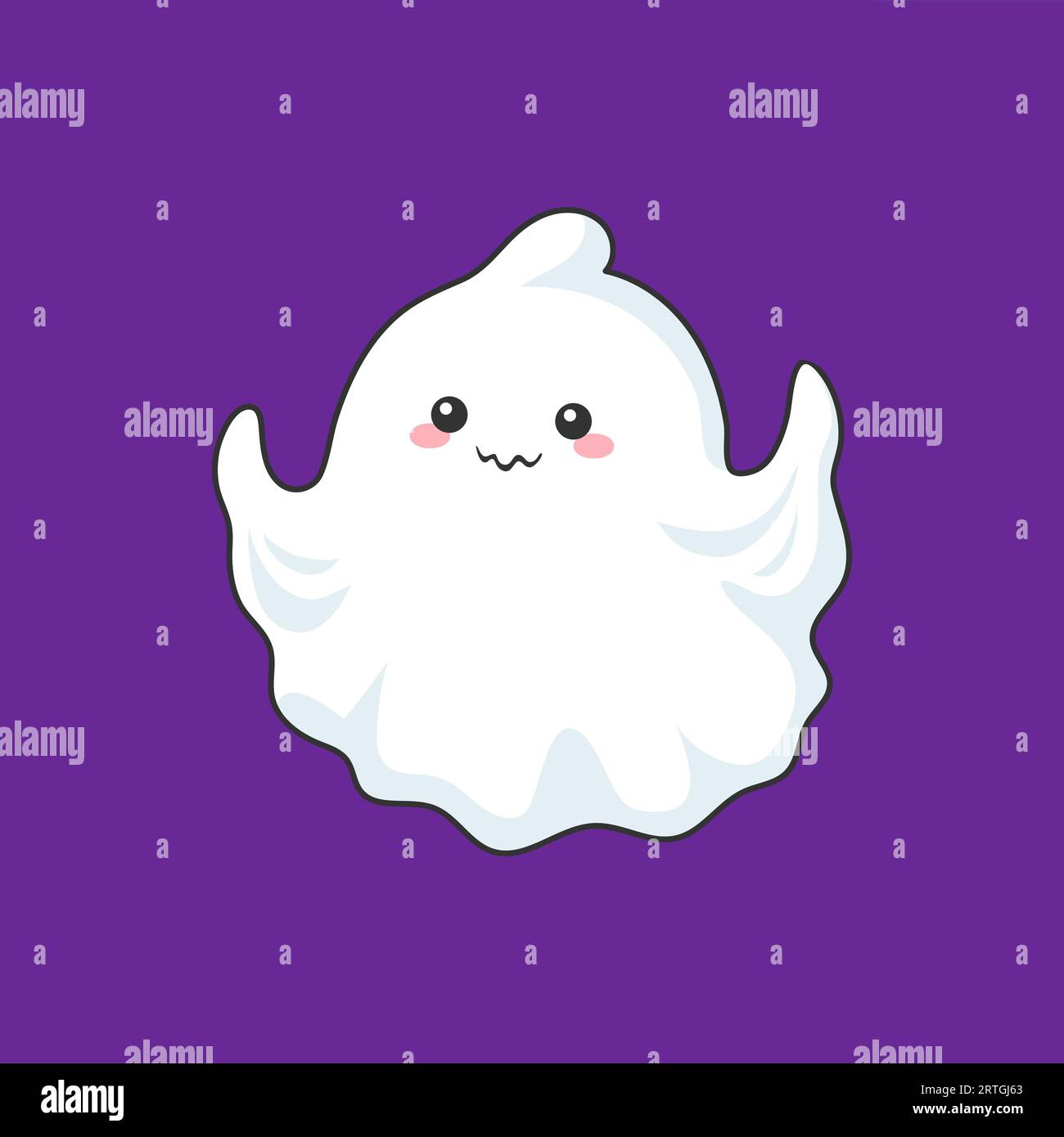 Cartoon kawaii halloween ghost character. Adorable vector white sheet ...