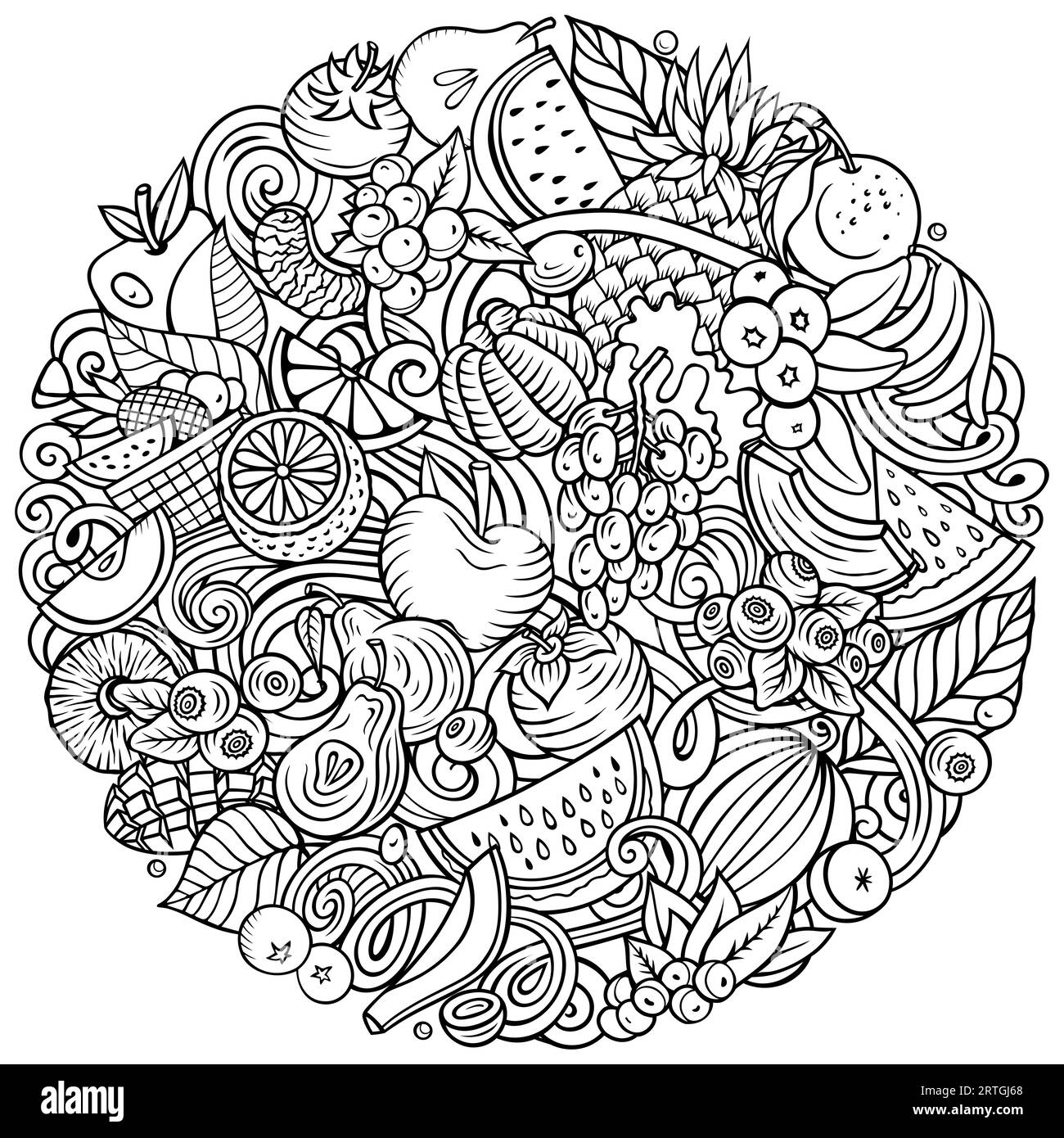 Fresh Fruits cartoon vector doodles round illustration. Nature food ...