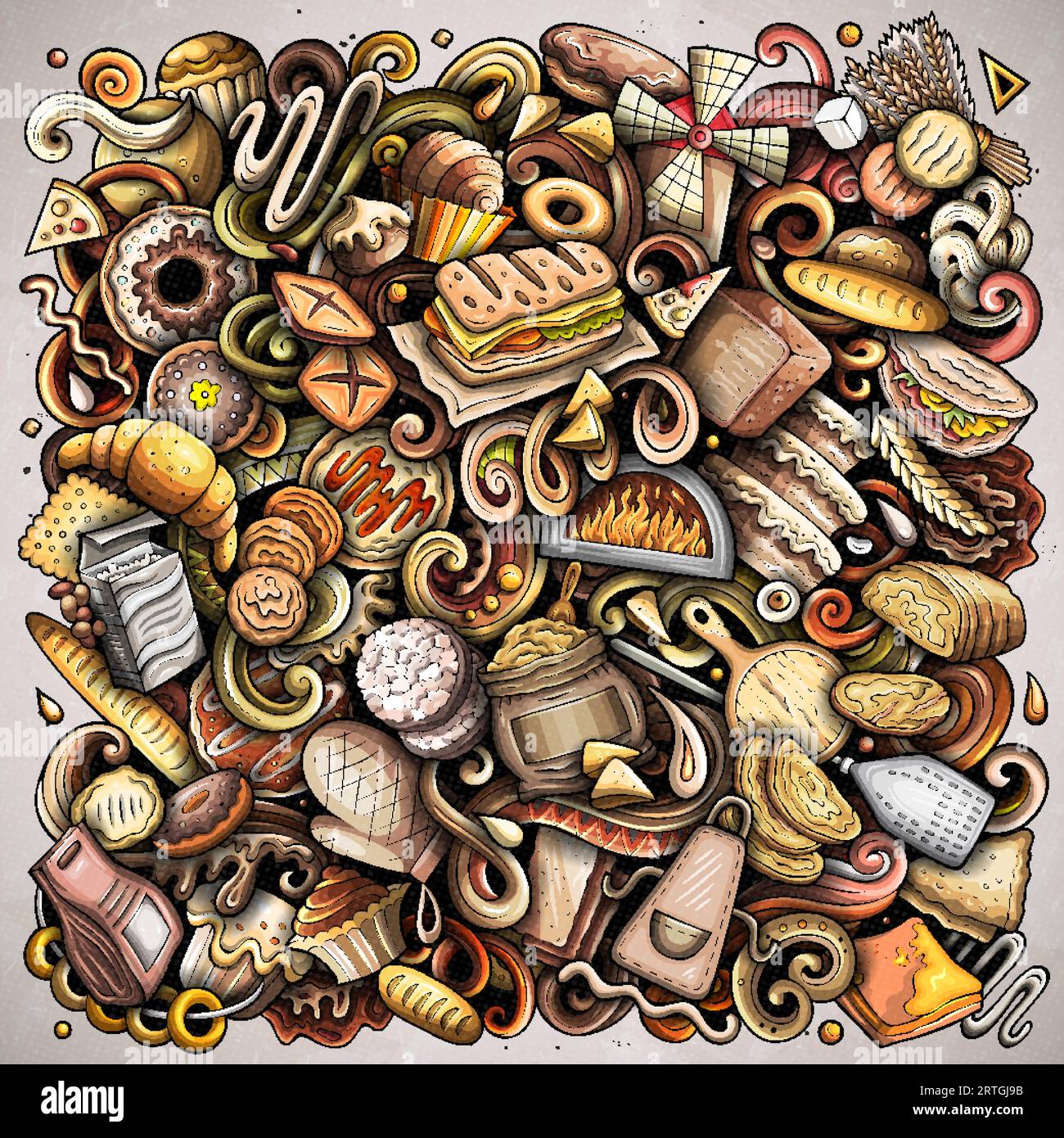 Cartoon vector Bakery doodle illustration features a variety of ...