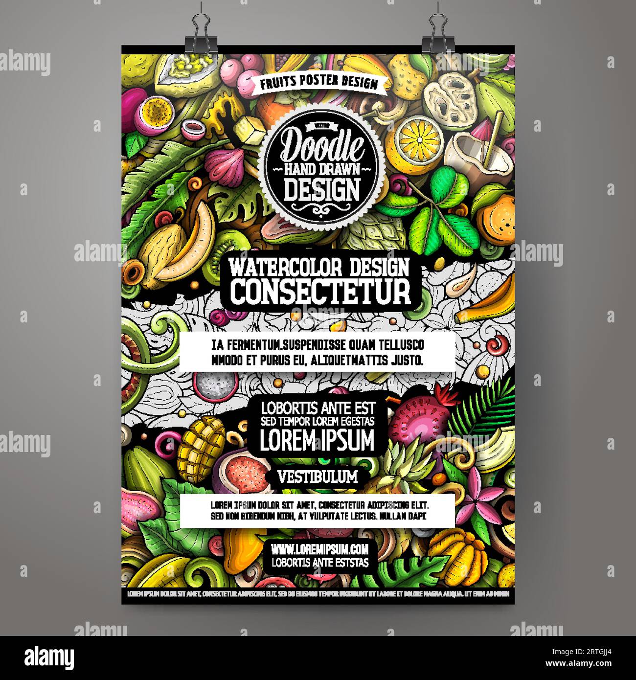 Cartoon vector doodle Exotic Fruits poster template. Corporate identity ...