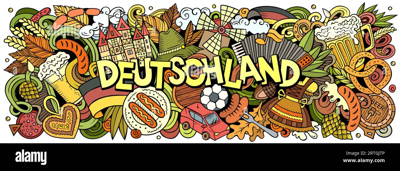 Vector illustration with Deutschland theme doodles. Vibrant and eye ...