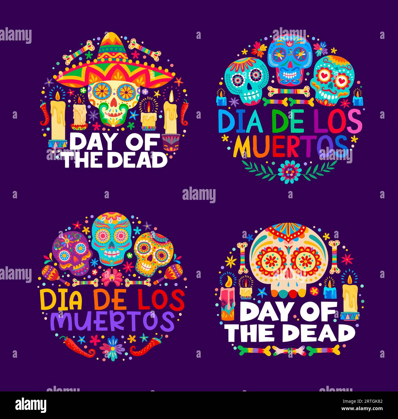 Mexican Dia De Los Muertos or Day of Dead holiday banners, vector ...
