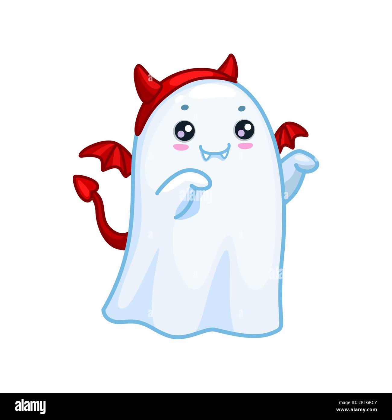 Halloween kawaii ghost character wearing red devil horns, wings and ...