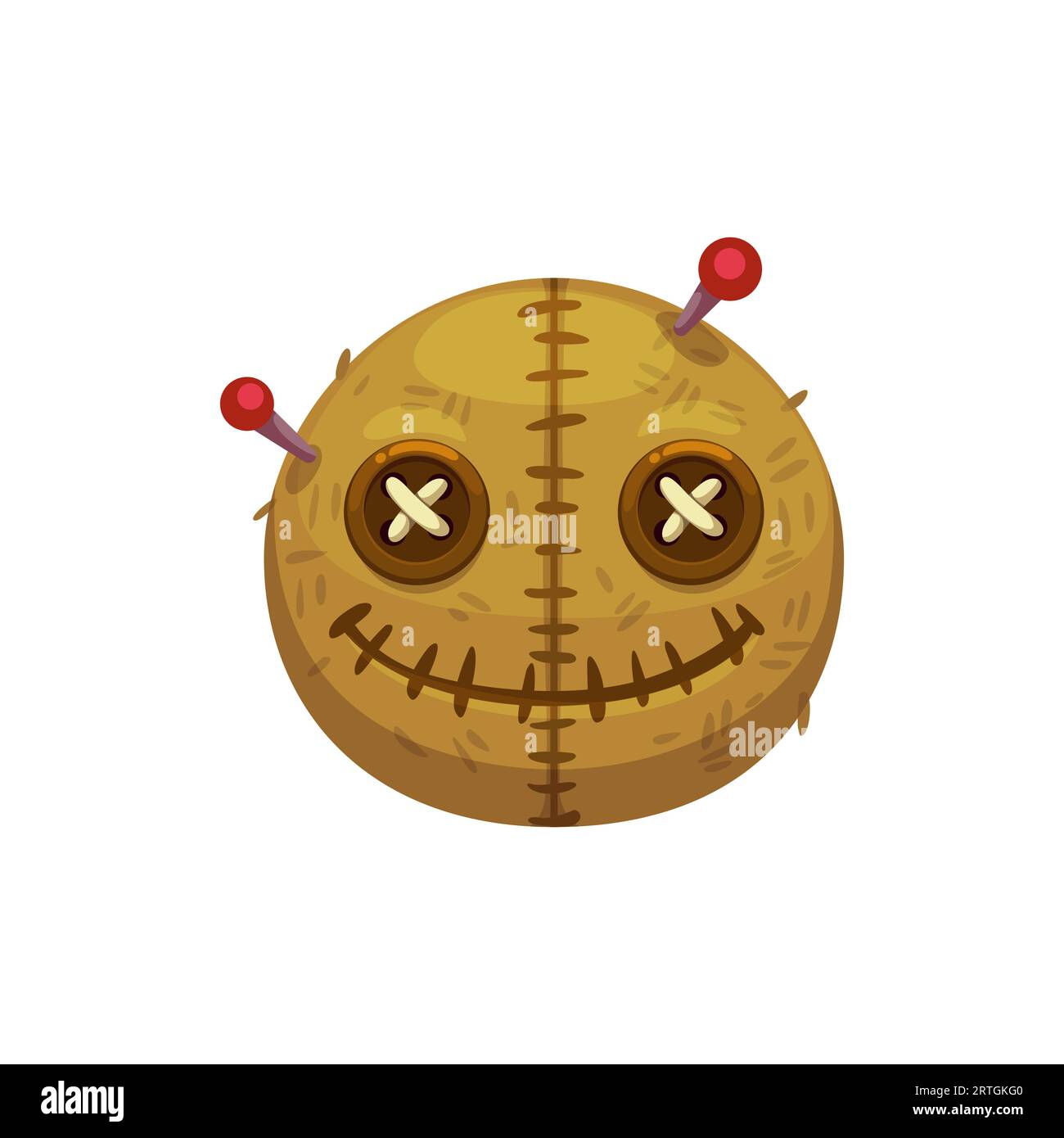 Cartoon Halloween voodoo doll emoji representing round burlap face ...