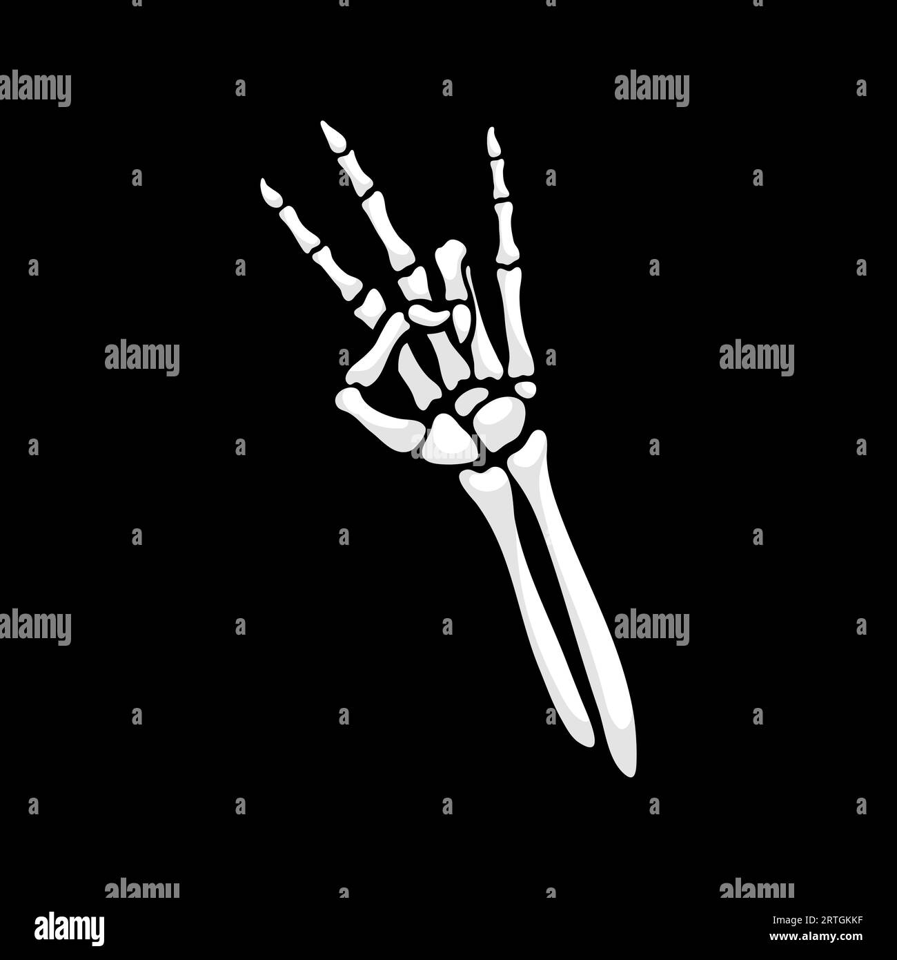 Skeleton hand forms a shocker gesture with three fingers raised and the ...