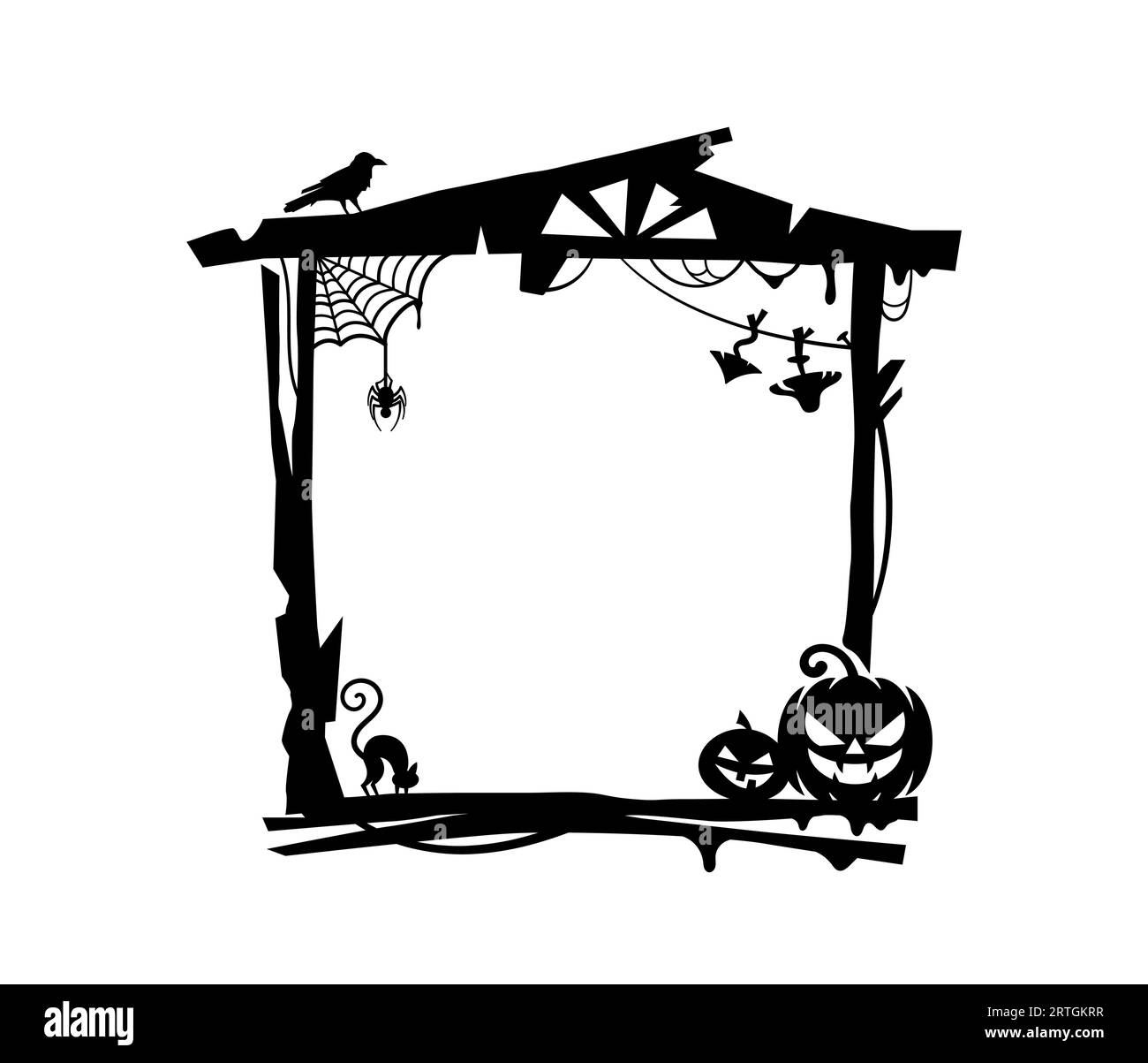 Halloween holiday frame with pumpkins, bats and spiders, vector black ...