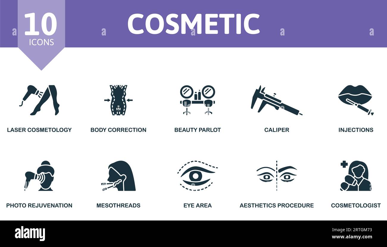 Cosmetic set. Creative icons: laser cosmetology, body correction ...