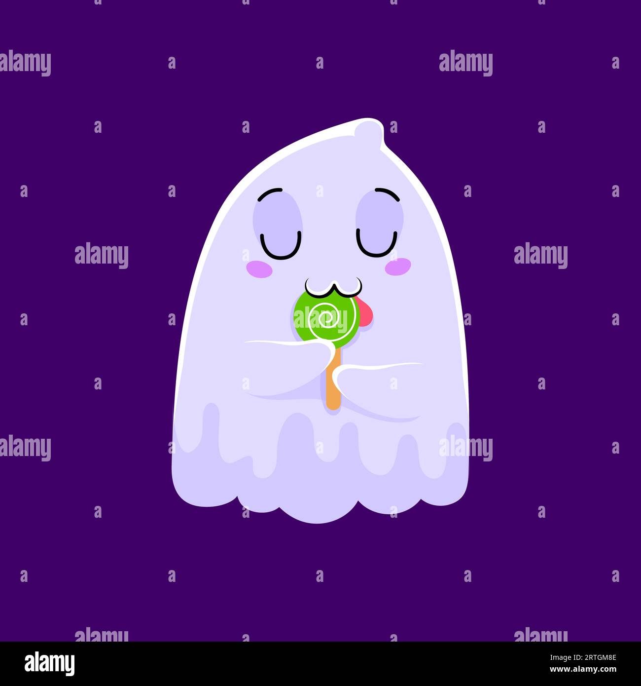 Cartoon cute Halloween kawaii ghost character licking a lollipop ...