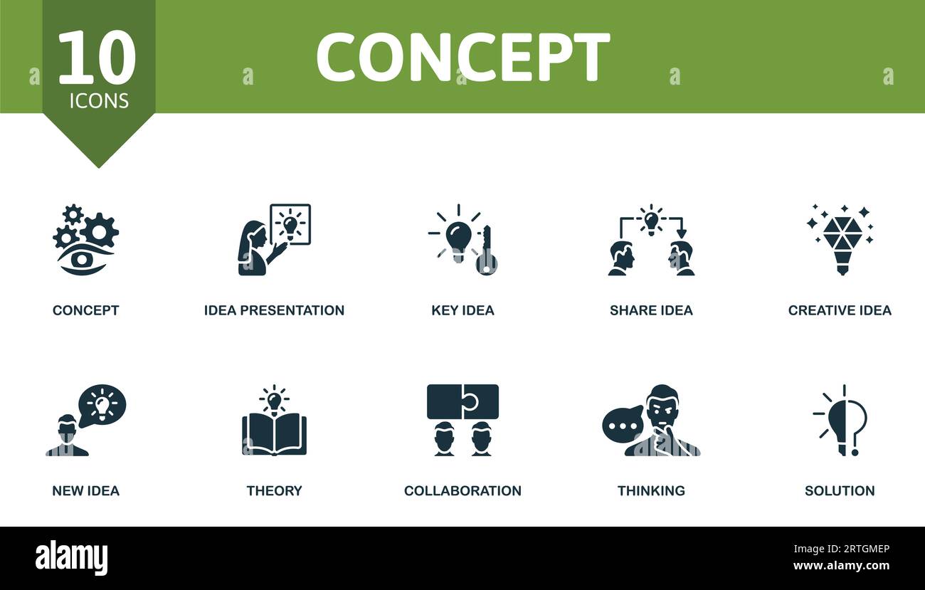 Concept set. Creative icons: concept, idea presentation, key idea ...