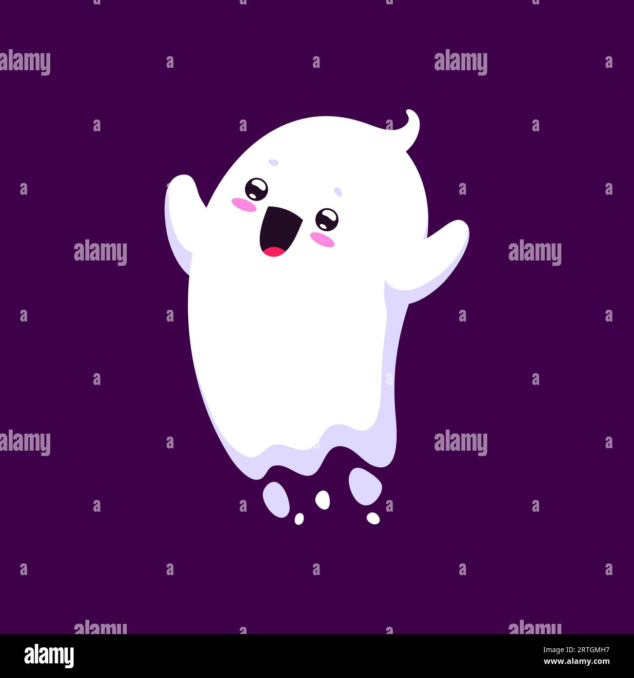 Cartoon Halloween kawaii ghost character with wide eyes, blushing ...