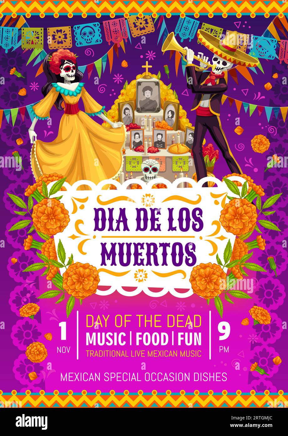 Dia De Los Muertos, Mexican holiday party flyer, Day of Dead event ...