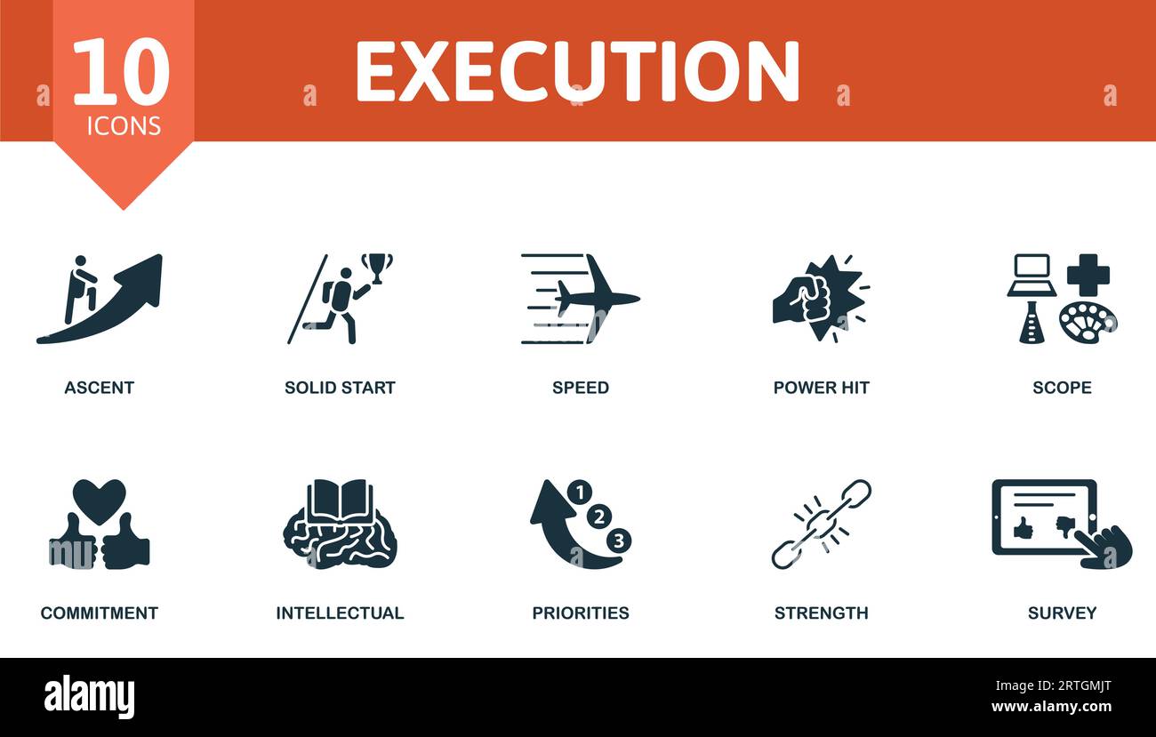 Execution set. Creative icons: ascent, solid start, speed, power hit ...