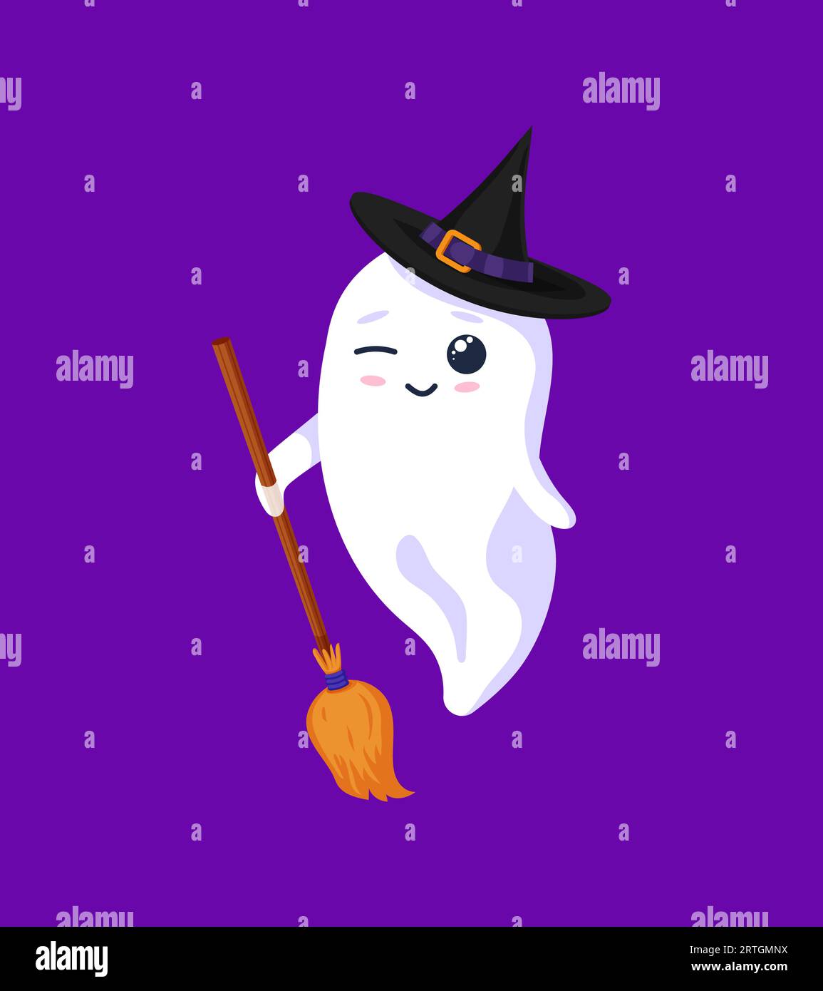Halloween kawaii ghost character donning a charming witch hat and ...