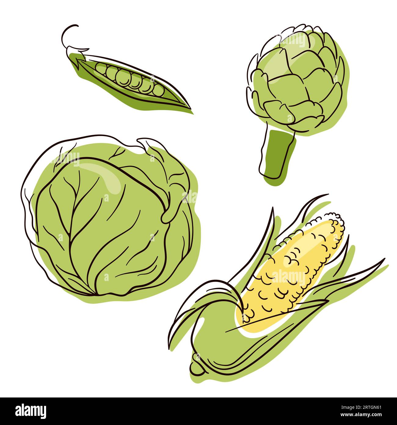 Vegetable set in line art style. Food collection for restaurants, menu ...