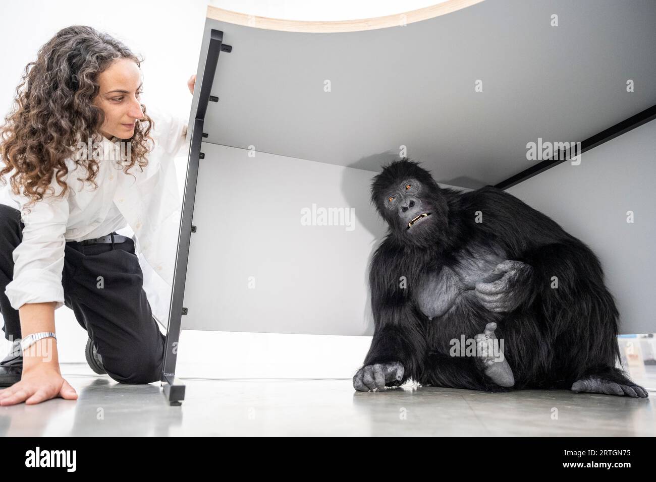 London, UK. 13 September 2023. A staff member with Ryan Gander's ...