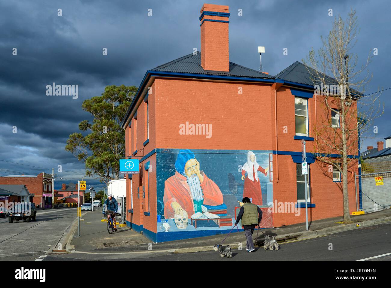 South Hobart street scene on Macquarie Street with whimsical mural on ...