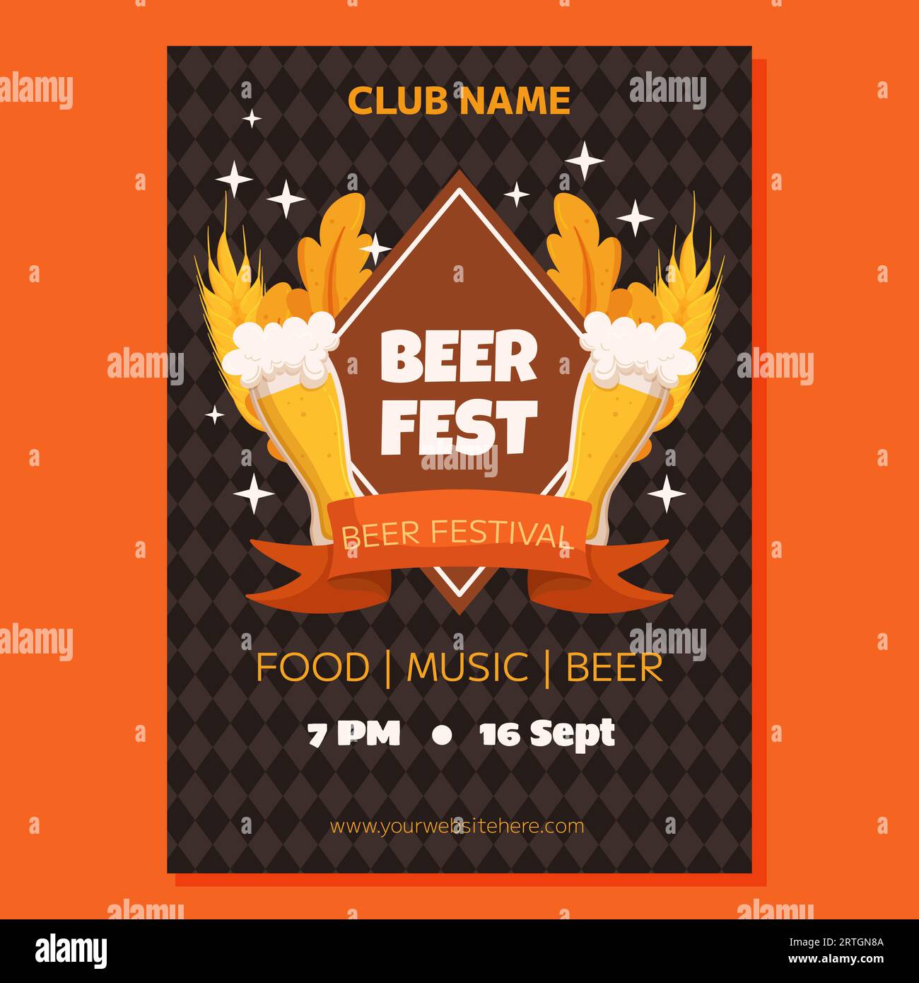 Beer festival poster template. Design with glass of beer, wheat and ...