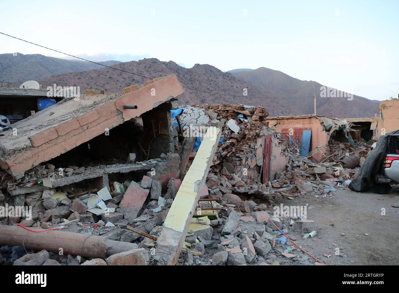 Al Haouz, Morocco. 12th Sep, 2023. Destroyed buildings are pictured in ...