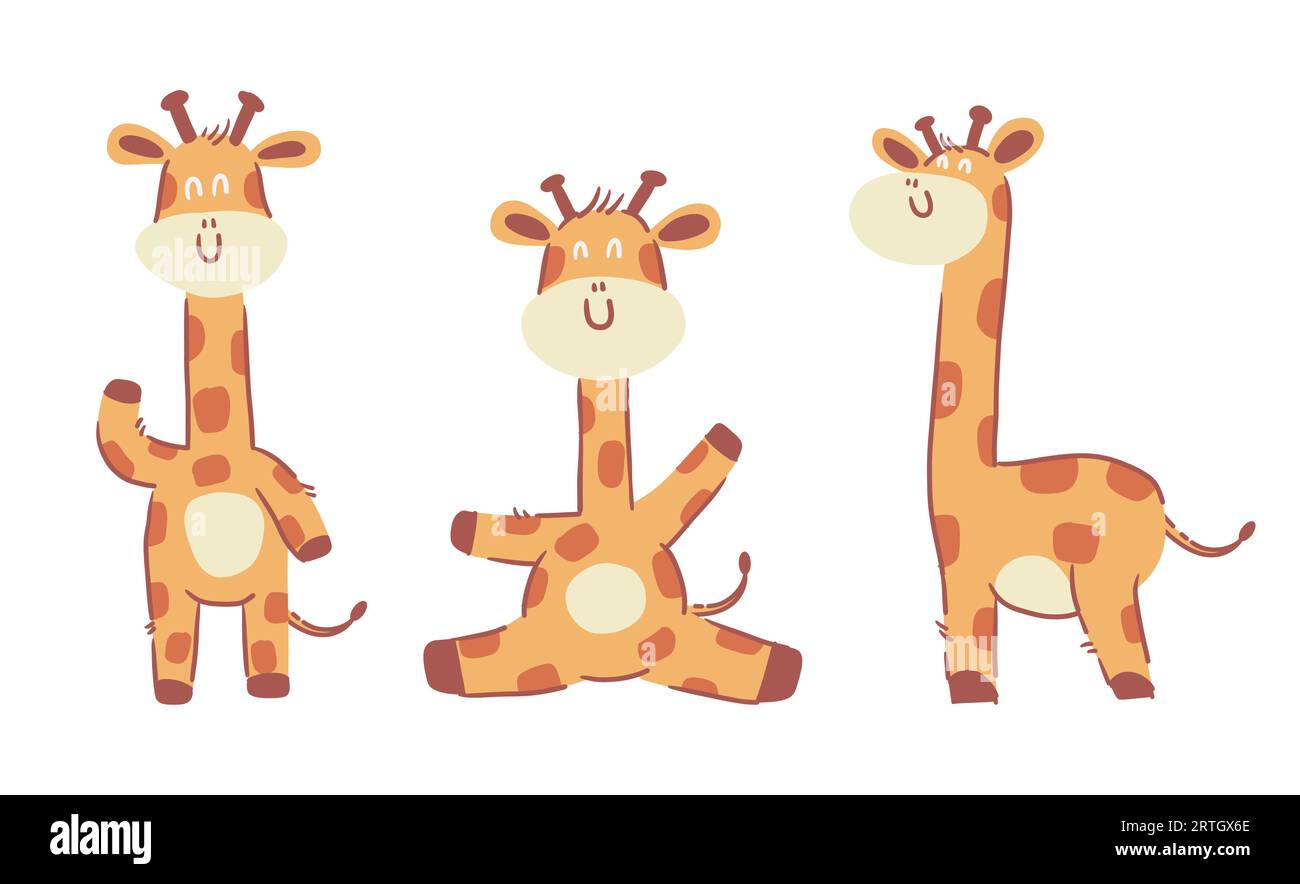 Giraffe . Cute cartoon characters . Hand drawn style . White isolate ...