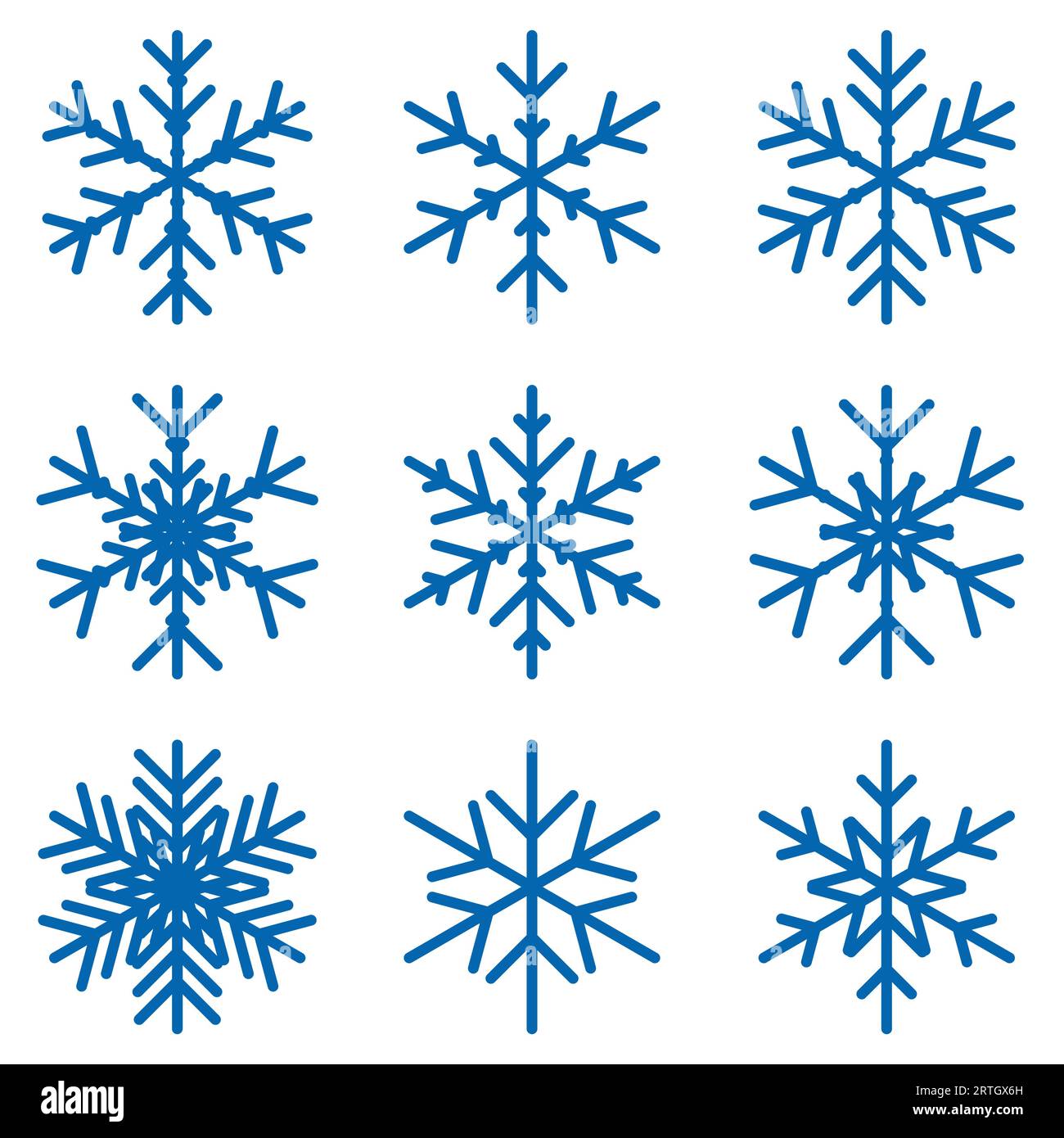 Set of winter snowflakes pictograms. Six pointed fluffy snowflakes ...