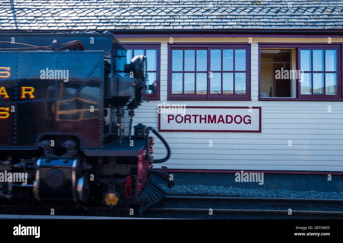 The Snowdonia Star steam train pulling into at the Porthmadoc station ...