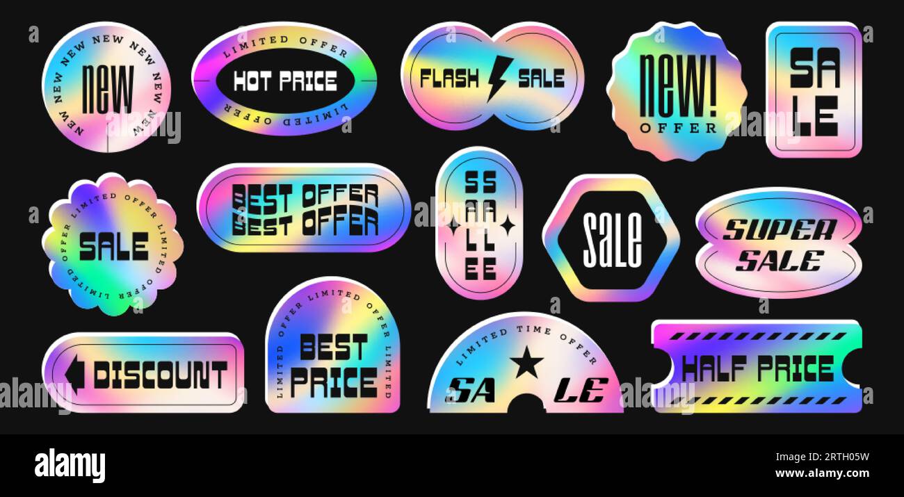 Holographic sticker set. Hologram labels, shine metal badges of ...
