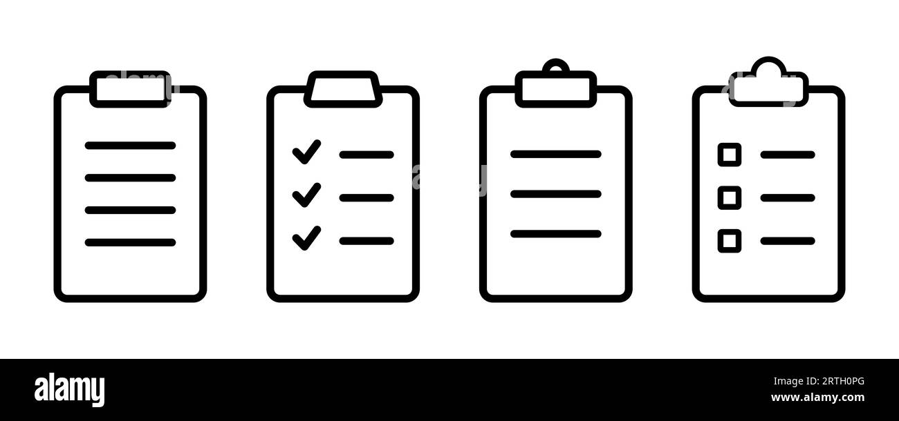 Clipboard icon set. Document symbol in outline. Clipboard icon in line ...