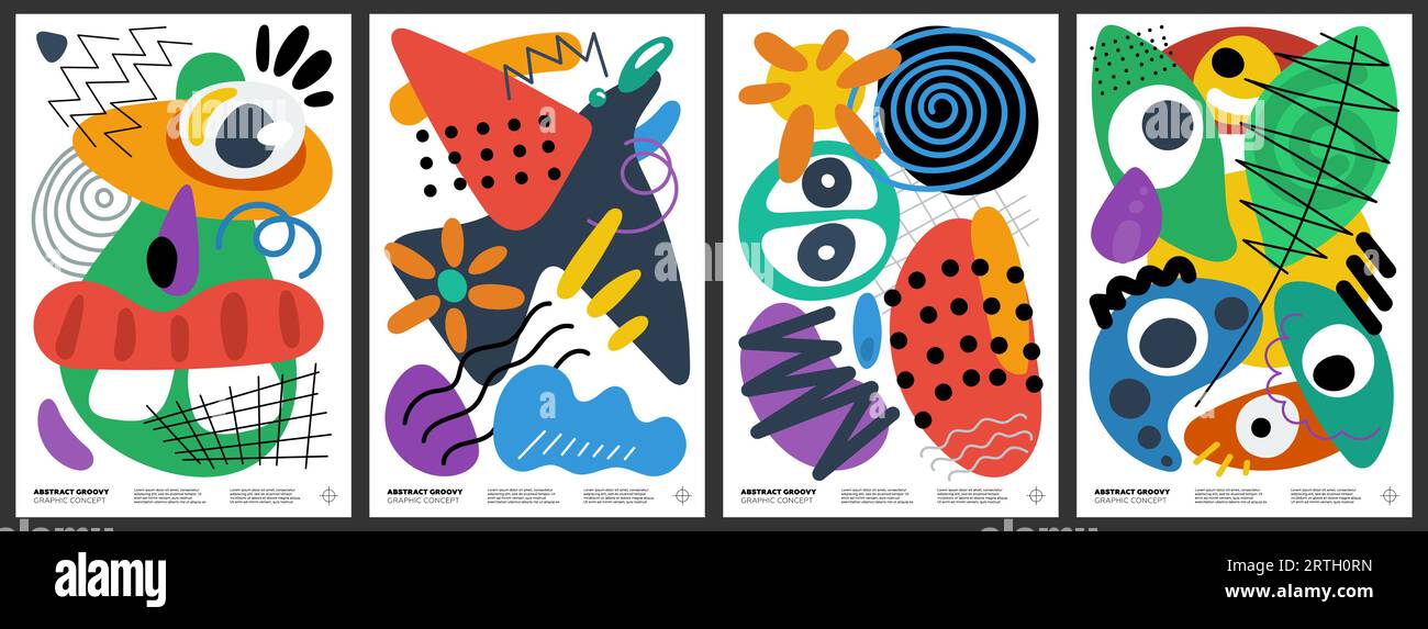 Abstract surreal freehand primitive graphic shapes collage poster ...