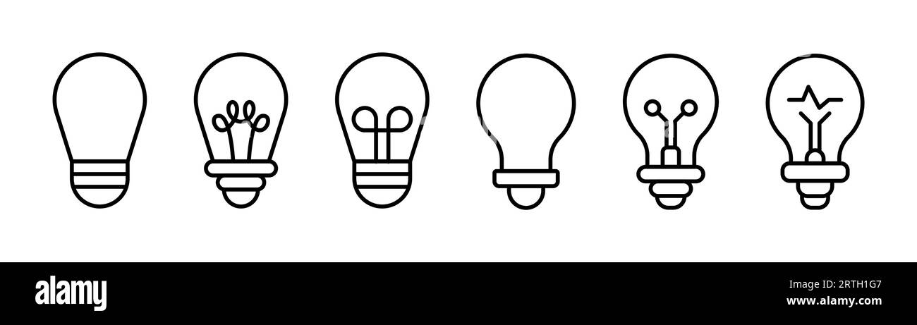 Lightbulb icon set. Outline lamp icon. Idea symbol. Light bulb sign in line. Lamp vector ...