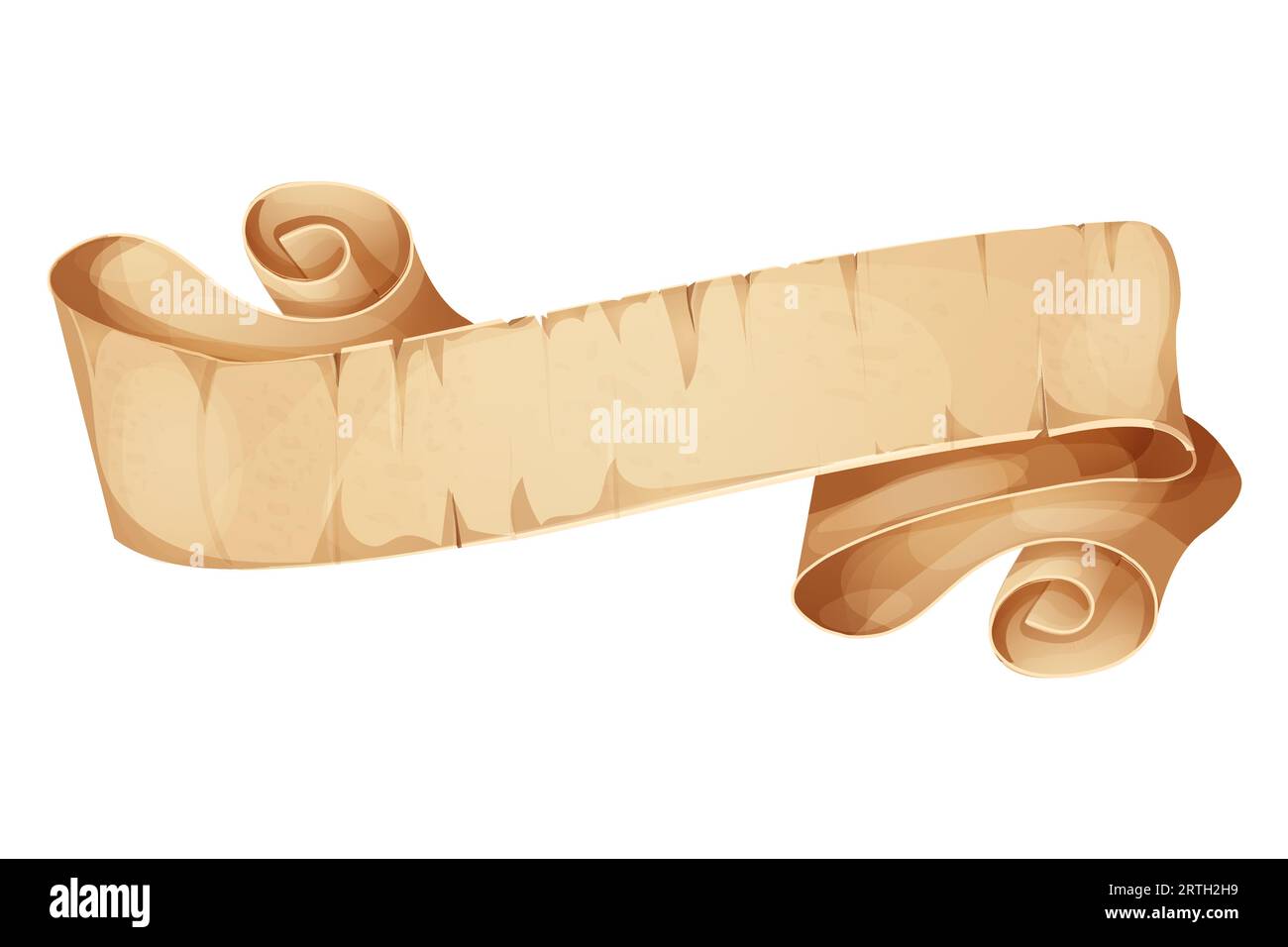 Parchment paper scroll ribbon, old vintage banner game ui element in cartoon style isolated on ...