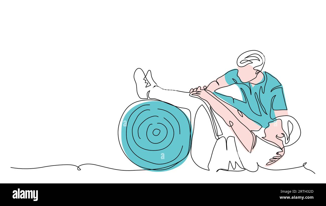 Physiotherapist helps with fitball exercise. Physiotherapy treatment ...