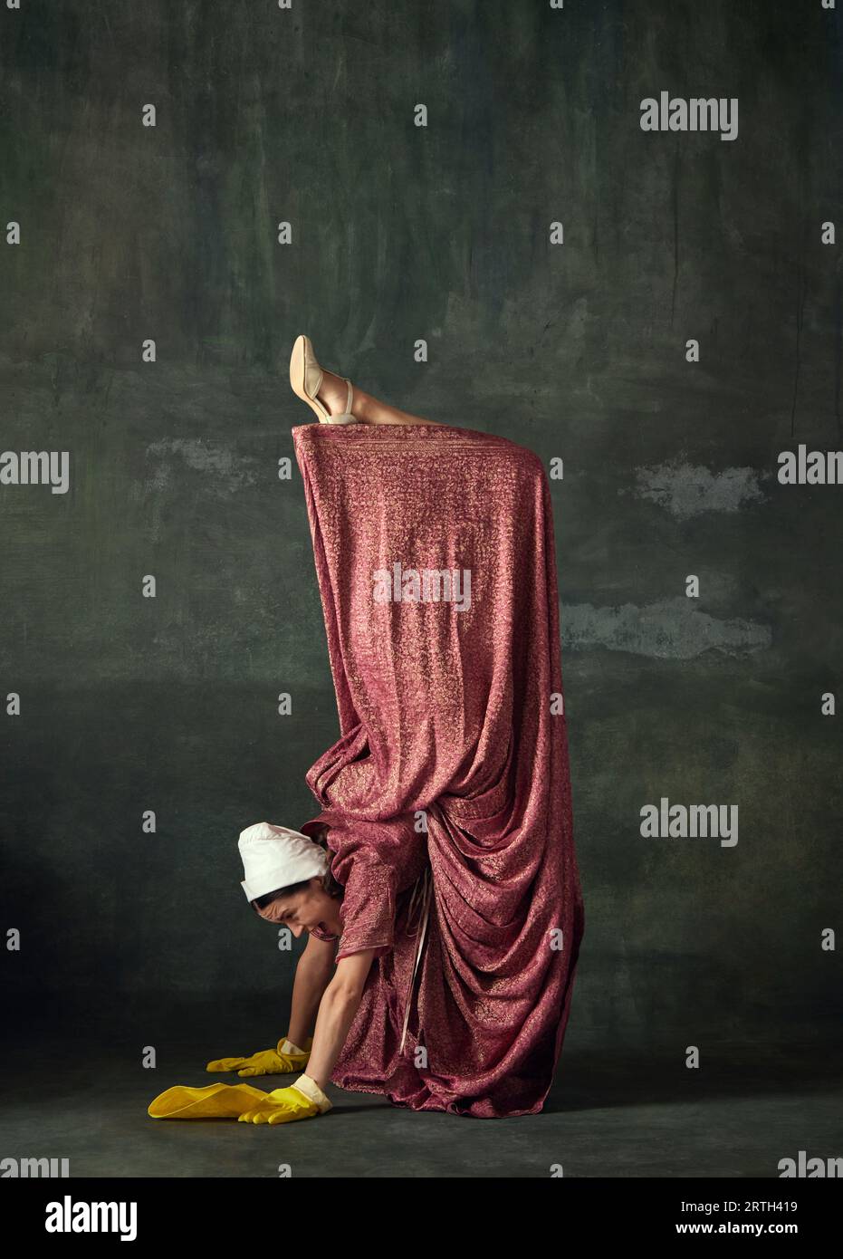 Emotional young woman, medieval person, maid in renaissance costume ...