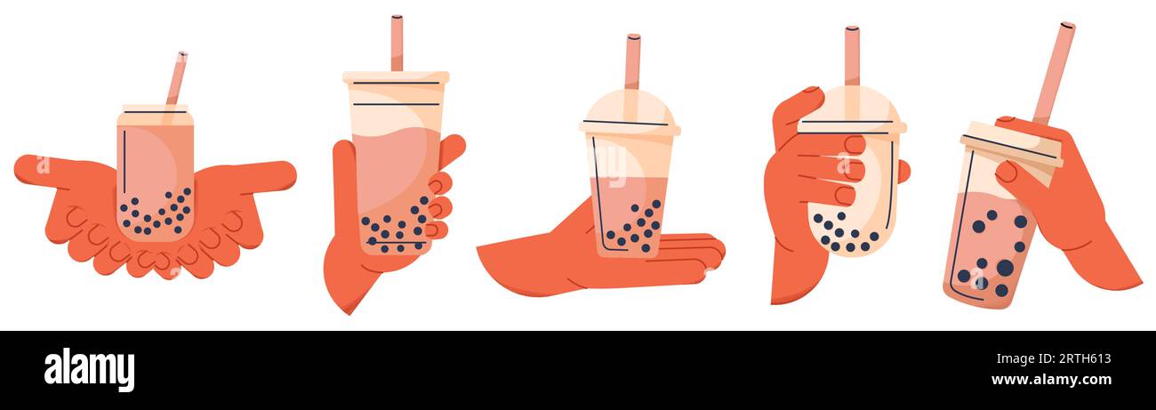 MILK TEA cup with hand stickers set beige vector Stock Vector Image ...