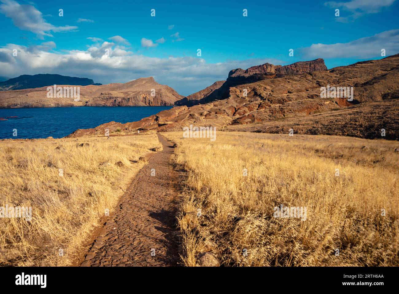 winding trekking path on Madeira Island by bright sunny morning Stock ...