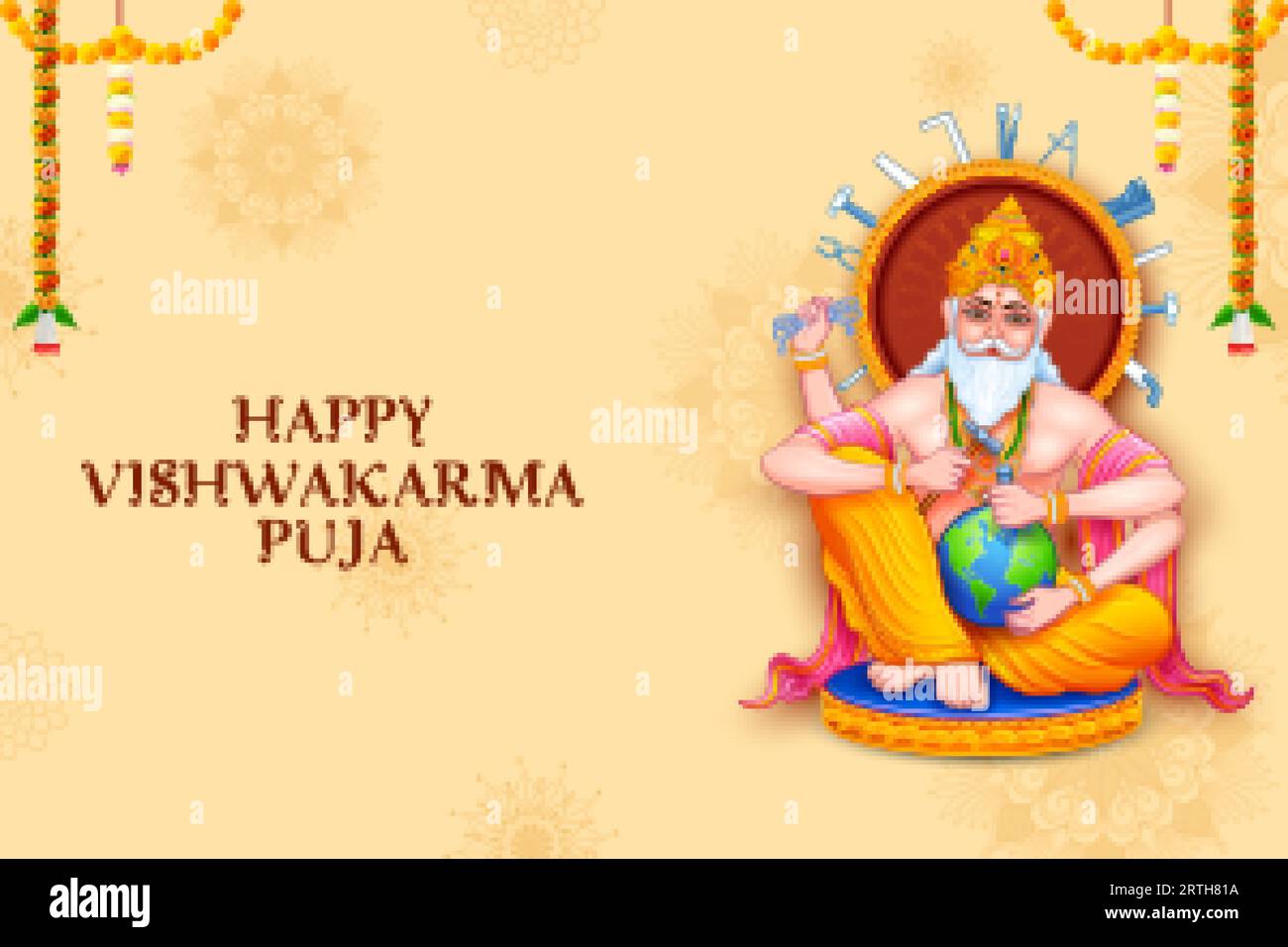 illustration of Hindu God Vishwakarma, an architect, and divine ...