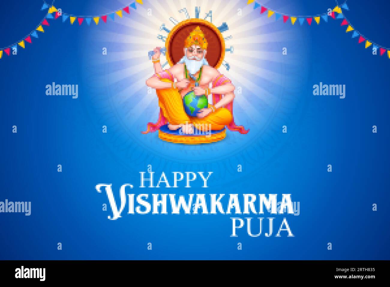 illustration of Hindu God Vishwakarma, an architect, and divine ...