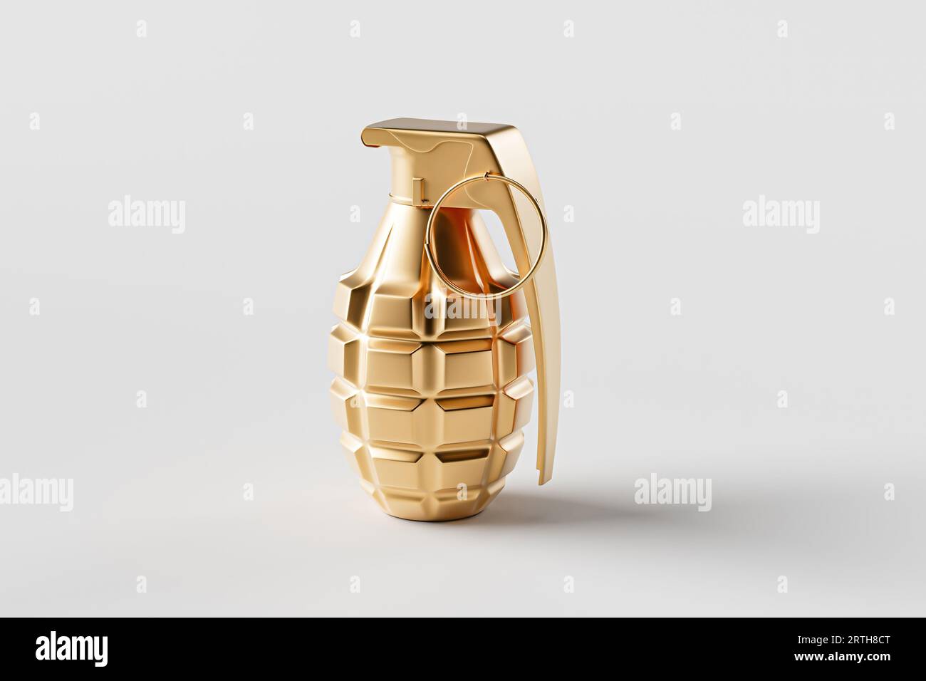 Isolated golden hand grenade with white background. A dangerous weapon ...