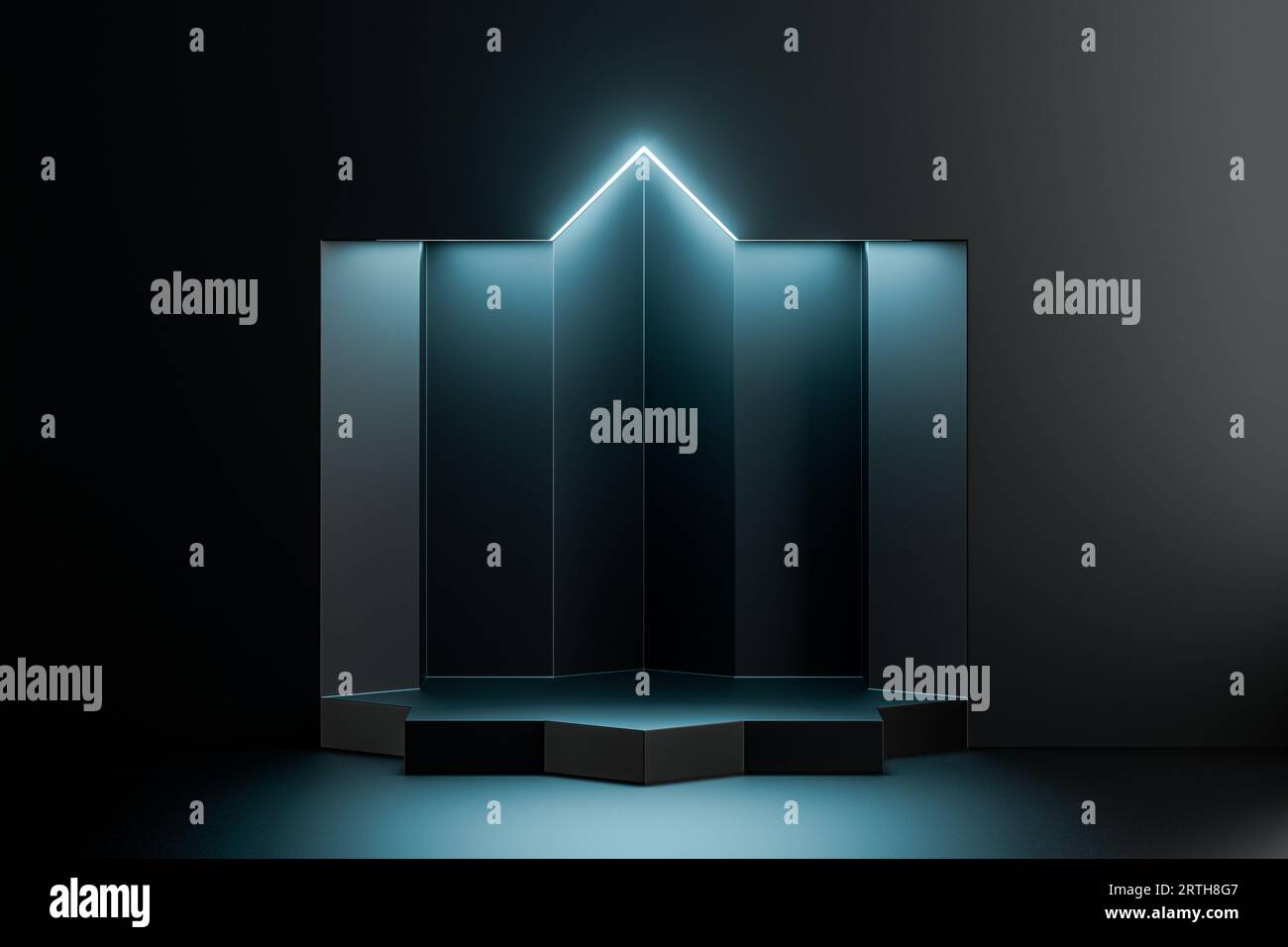 3d illustration of black background with octagonal stage pedestal ...