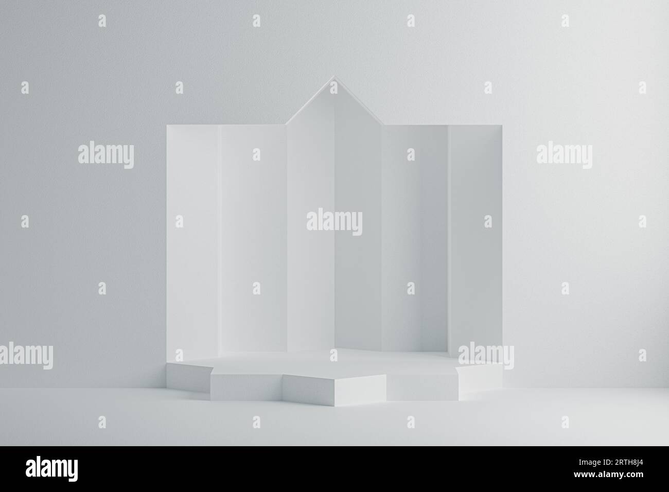 3d illustration of white background with octagonal stage pedestal ...