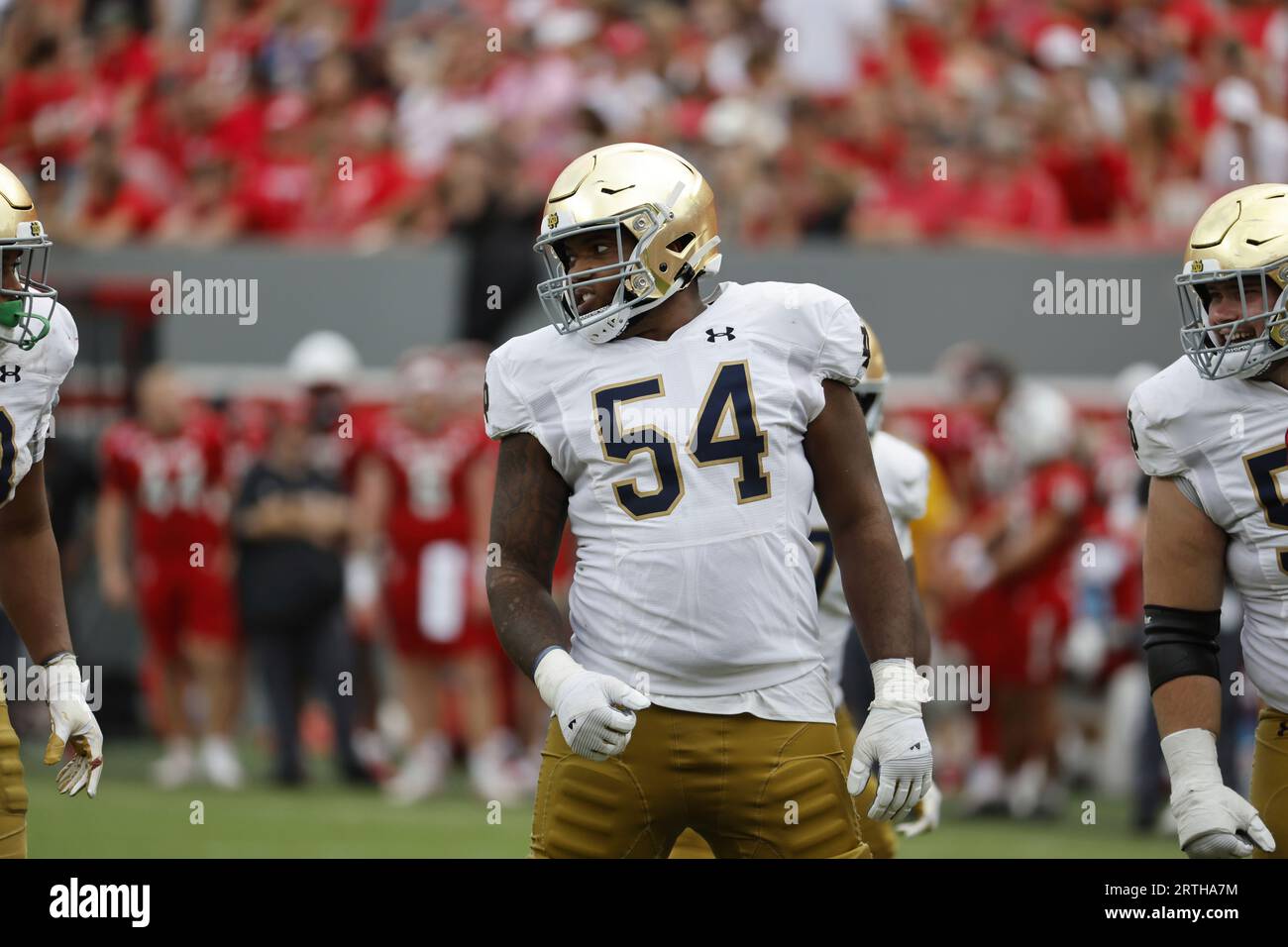 Notre Dame's Blake Fisher (54) looks for instructions during the second ...