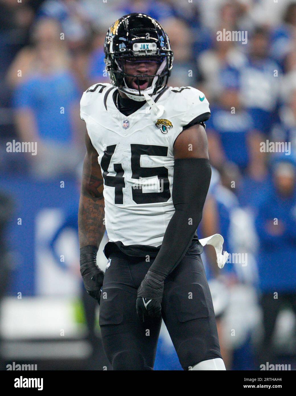 Jacksonville Jaguars linebacker K'Lavon Chaisson (45) reacts following ...