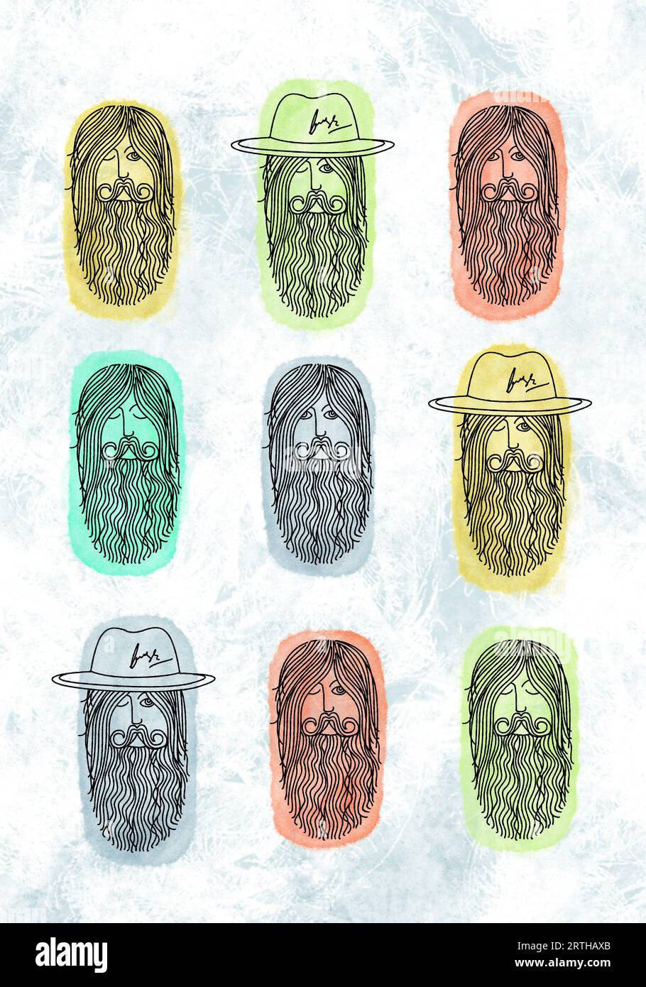 Water color beard and moustache forest man face colorful illustrator ...